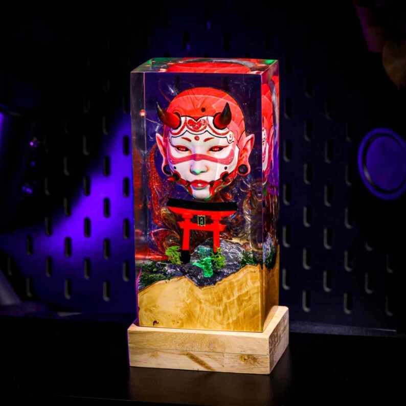 Honari Hannya - Devil Mask Epoxy Night Light, Traditional Japanese Art ...