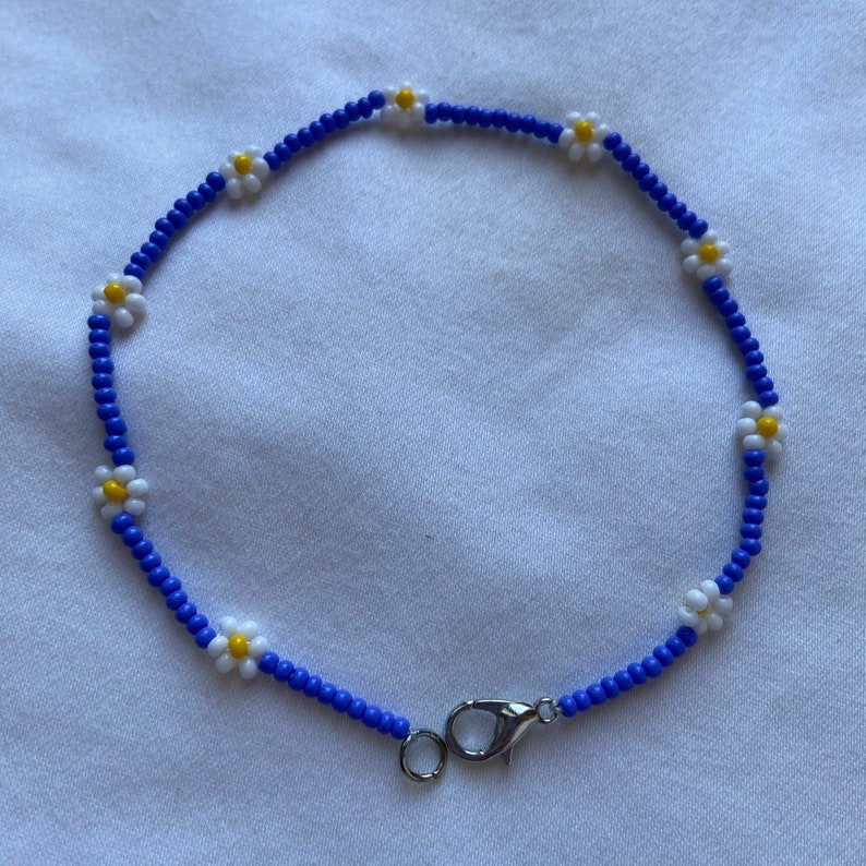 Spring Daisies Beaded Anklet, Seed Bead Anklet, Beach Anklet, Flower ...