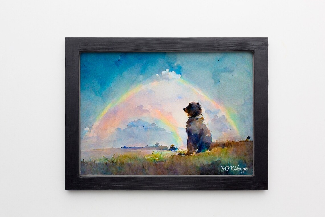 Dog Memorial Rainbow Bridge Watercolour Painting Cherish Their Memory ...