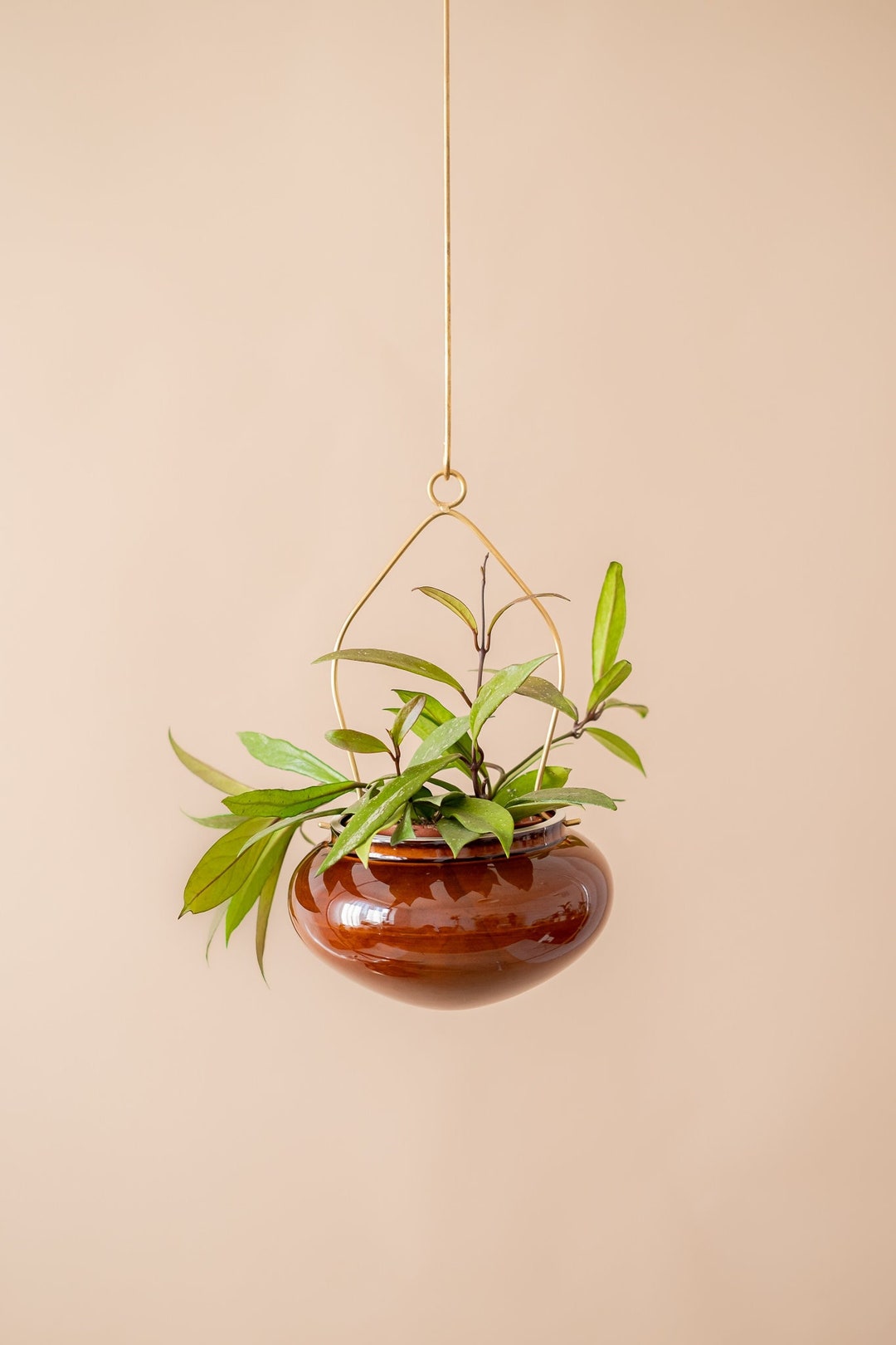 Hanging Flower Pot, Ceramic Hanging Planter, Brass Pendant, Honey ...