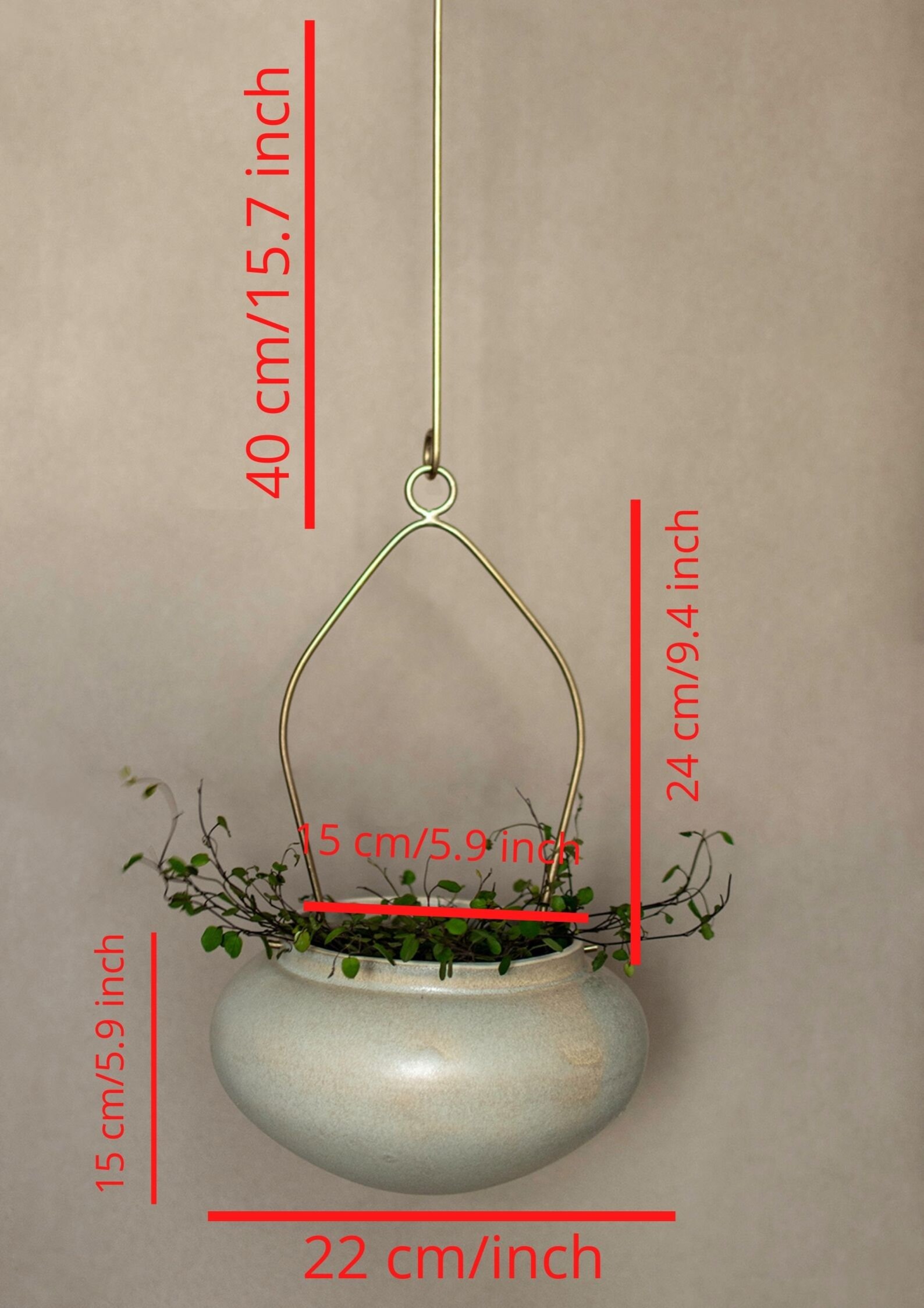 Hanging Planter, Ceramic Hanging Planter, Brass Pendant, Pink-colored ...