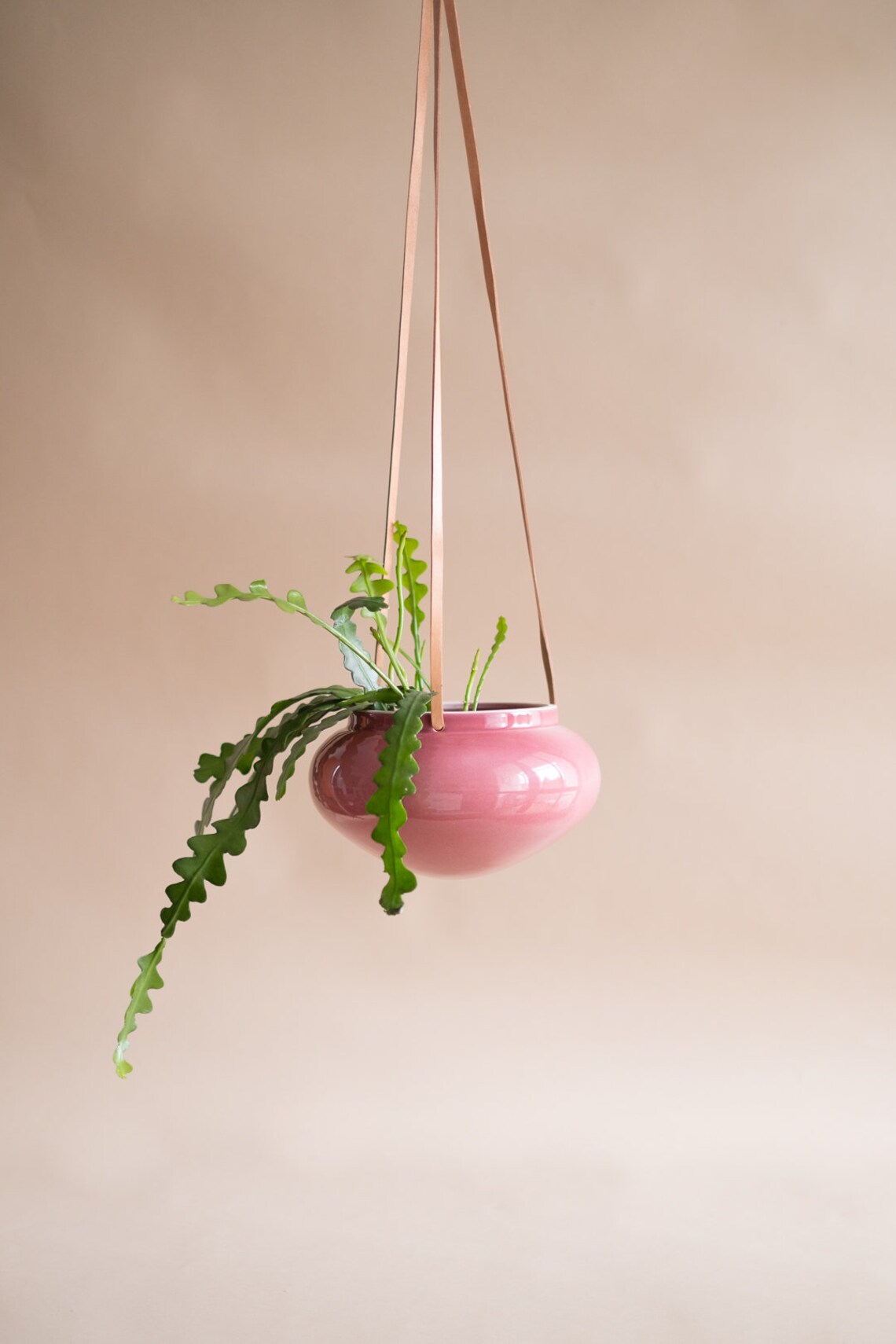 Hanging Flower Pot Pink Ceramic Hanging Planter Leather - Etsy