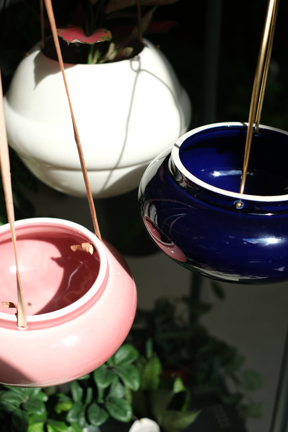 Hanging Flower Pot Pink Ceramic Hanging Planter Leather | Etsy