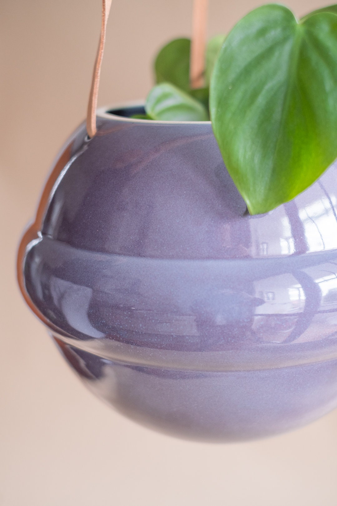 Hanging Planter Pink Ceramic Hanging Planter Leather | Etsy