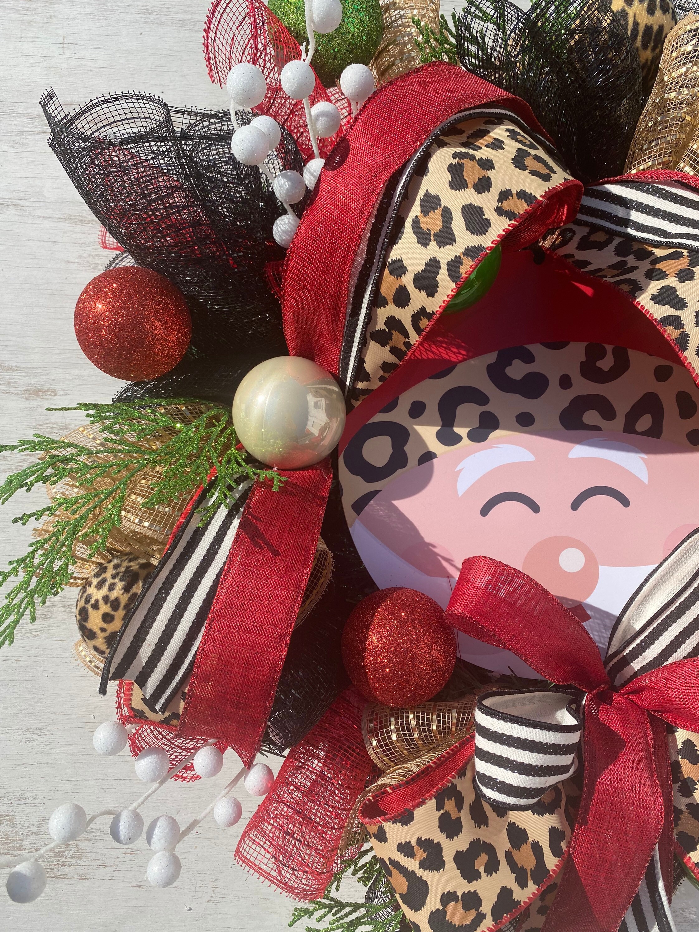 Christmas Santa Cheetah Wreath, Front Door Decor - Etsy