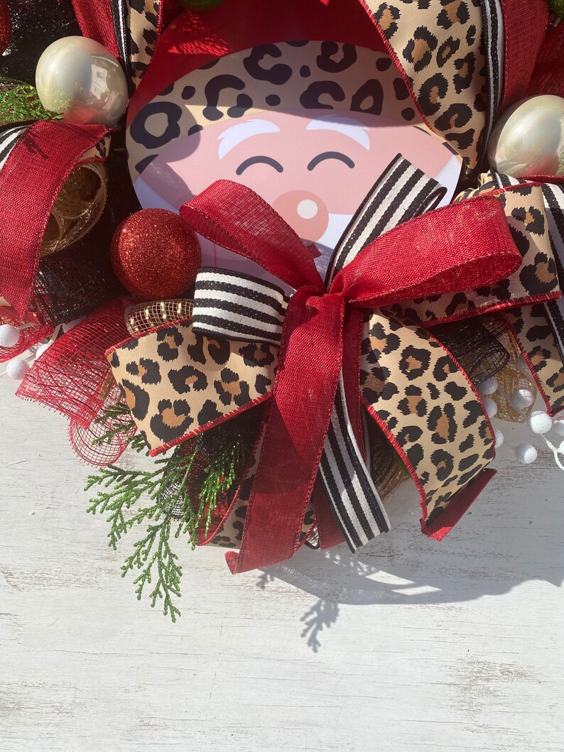 Christmas Santa Cheetah Wreath, Front Door Decor - Etsy