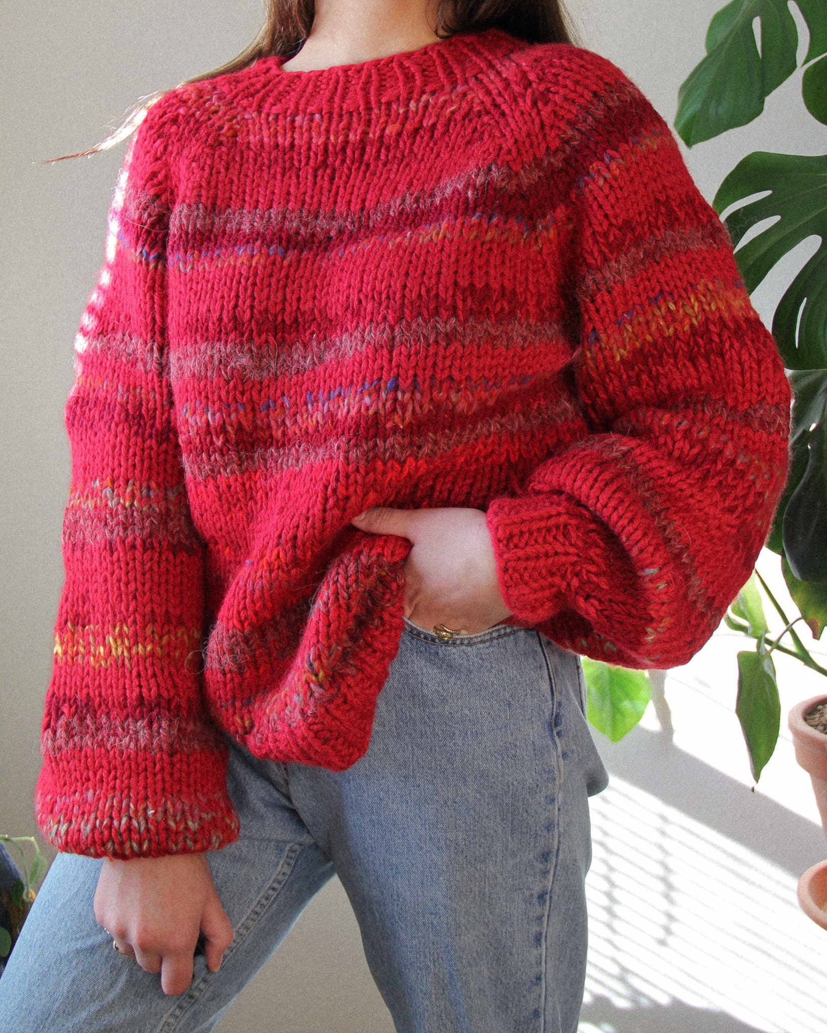 Zero-waste, Ruby Red Knit Sweater - Etsy