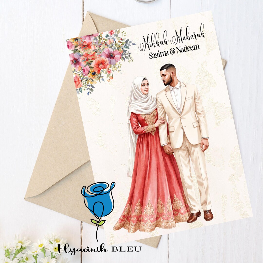 Islamic Nikah Mubarak Greeting Card, Personalised Muslim Wedding Card ...