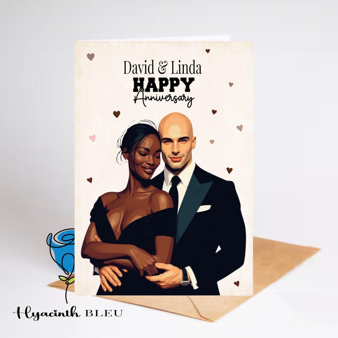 Multicultural Anniversary Card: Interracial Couple, Personalised Card ...