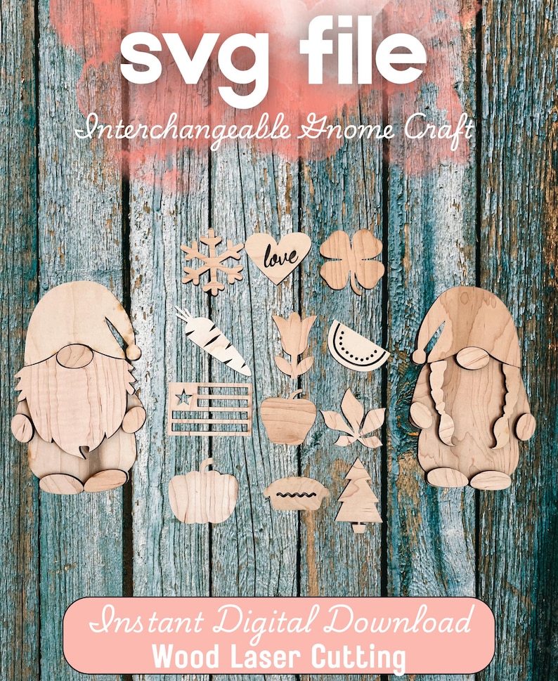 Gnome SVG Laser Cut File, Interchangeable Sign Door Hanger Fun Project ...