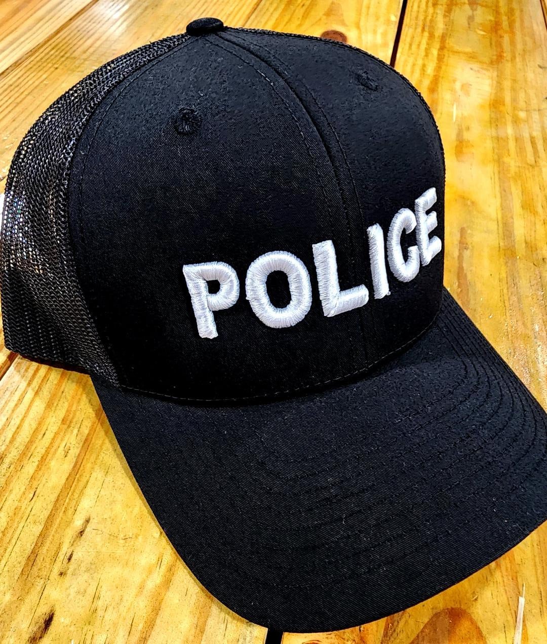 Police Silver Puff Style Mesh Trucker Style Black Hat, Embroidered Hat ...