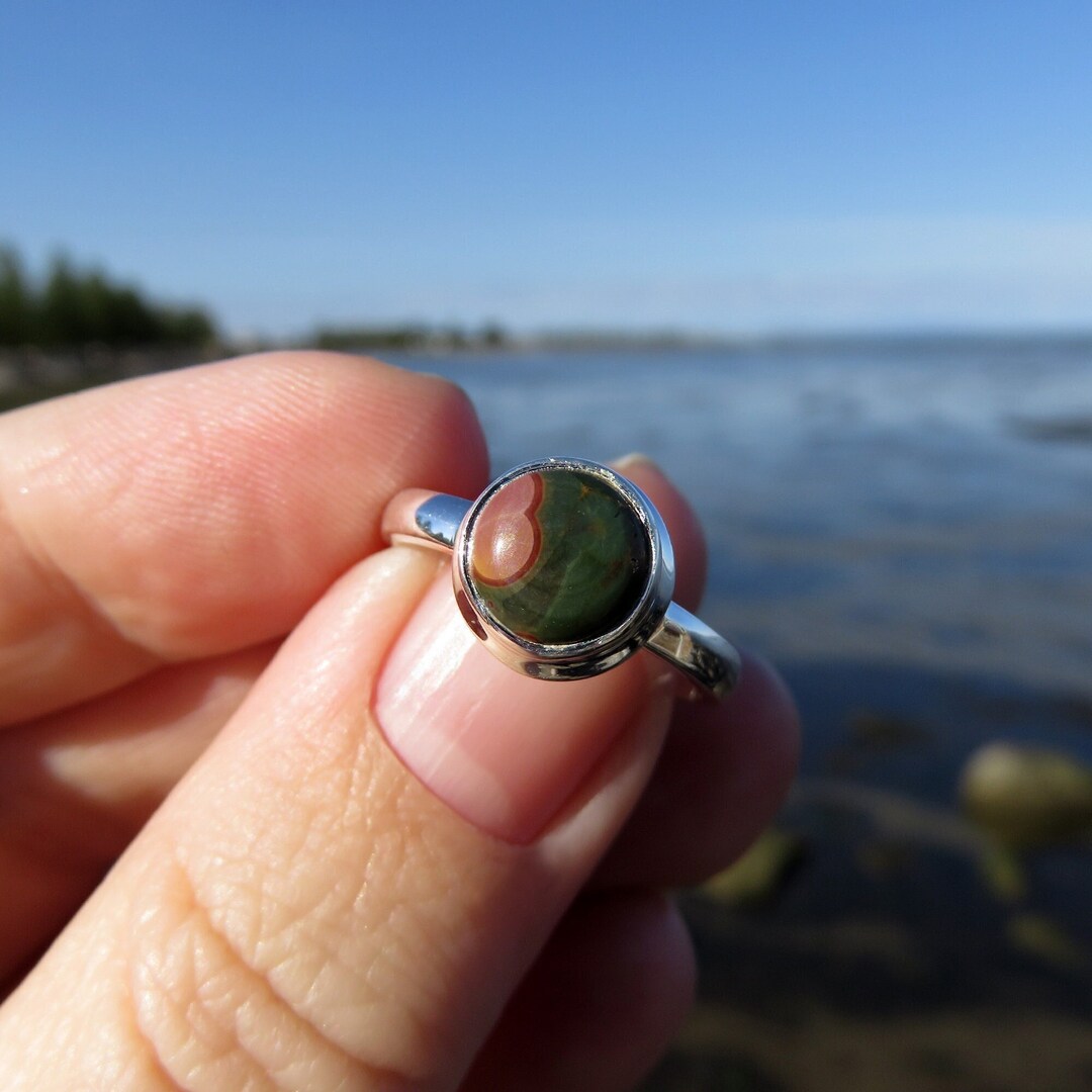 Ocean Jasper Ring Size 6, Orbicular Jasper Ring Size M, Sterling Silver Womens Ring, Gift for ...