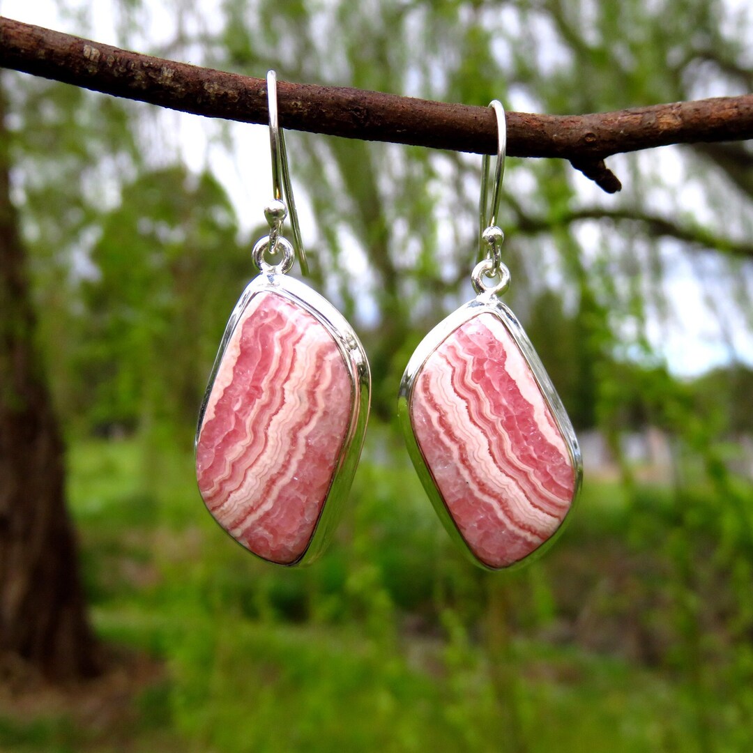 Inca Rose Rhodochrosite Crystal Healing Earrings, Rhodochrosite ...