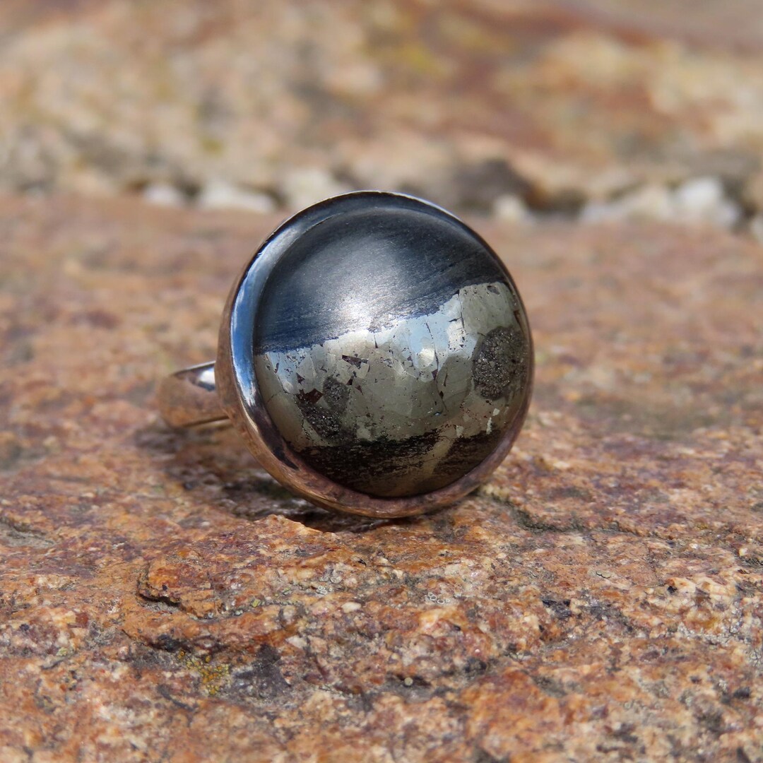 Iron Pyrite in Basalt Ring Size 7.5 P 56 Jewelry 925 Sterling Silver ...