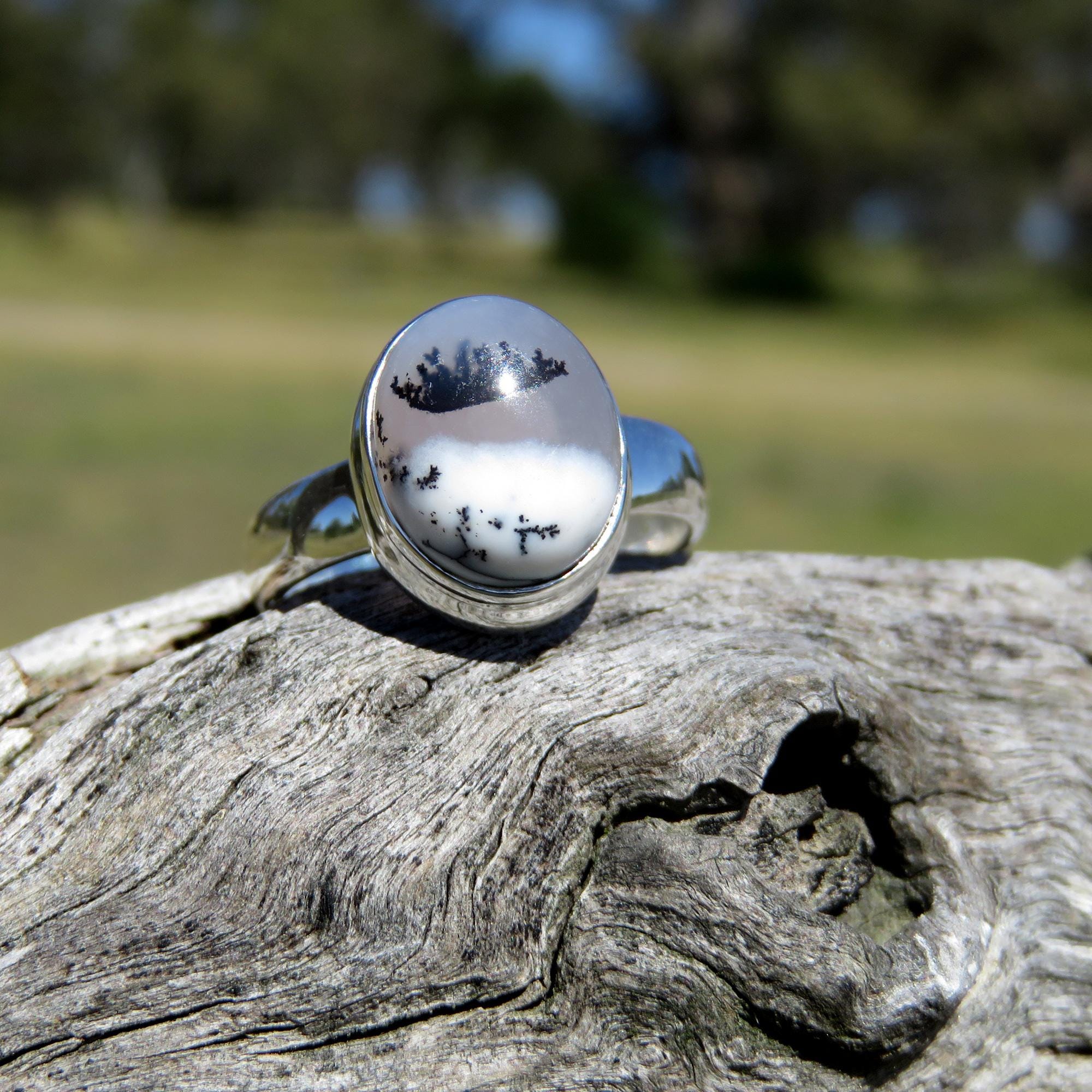 Merlinite Ring Size 6.5, Dendritic Agate Ring, Melinite Jewelry ...