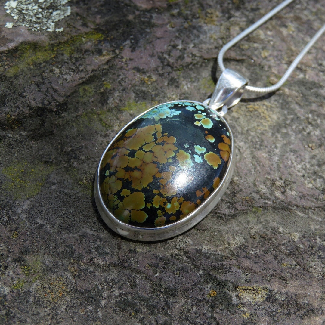 Natural Turquoise Pendant, Real Turquoise Necklace, Sterling Silver ...
