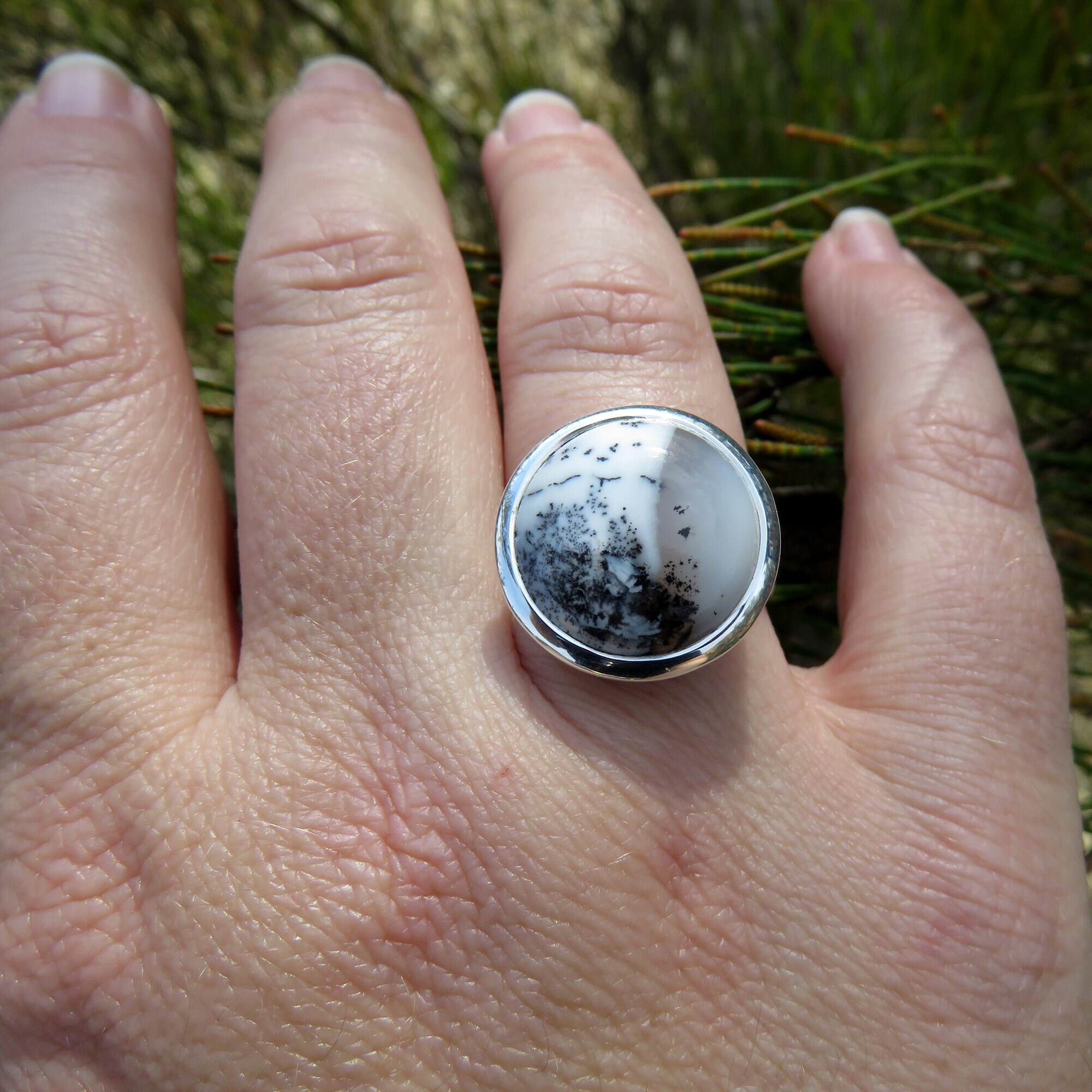 Merlinite Ring Size 8, Dendritic Opal Ring, Dendritic Ring, Dendritic ...
