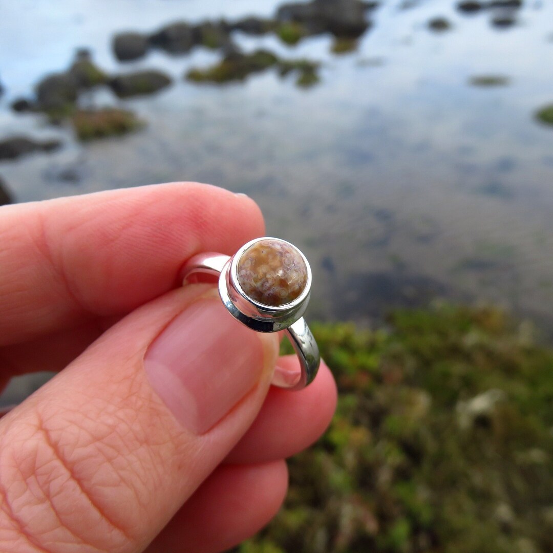 Ocean Jasper Ring Size O, Orbicular Jasper Jewellery, Small Stone Ring ...