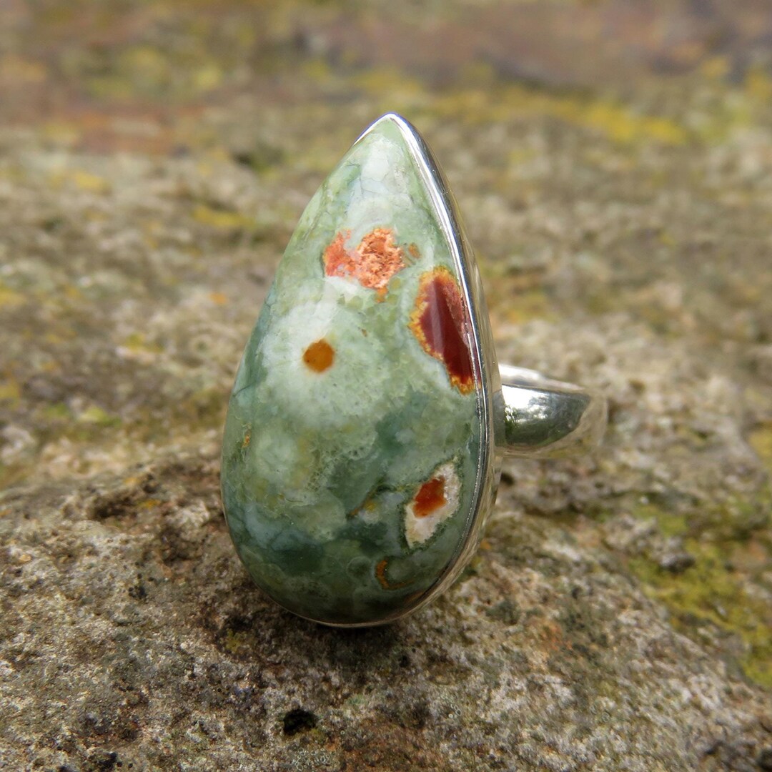 Rhyolite Ring Size 7.5 P 56 Rainforest Jasper 925 Sterling Silver Green ...