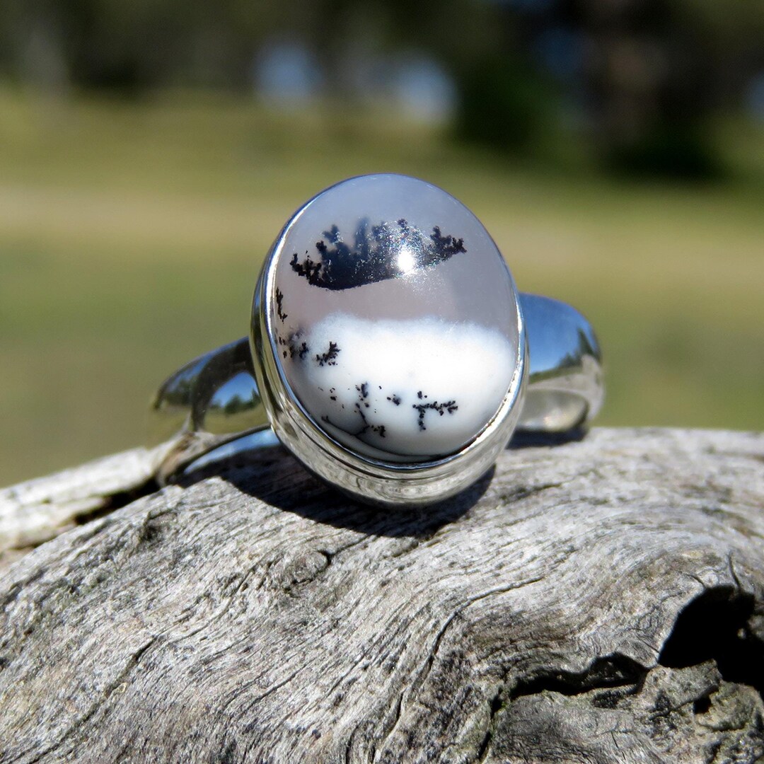 Merlinite Ring Size 6.5, Dendritic Agate Ring, Melinite Jewelry ...