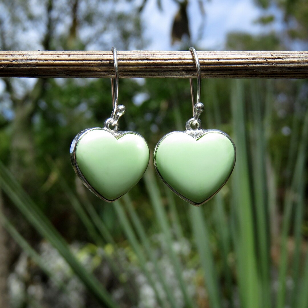 Australian Citron Heart Chrysoprase Earrings 925 Sterling Silver ...