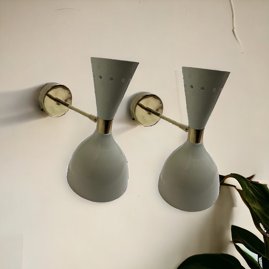 Mid-century Modern Double White Wall Sconce Plug-in Vanity, Washbasin ...