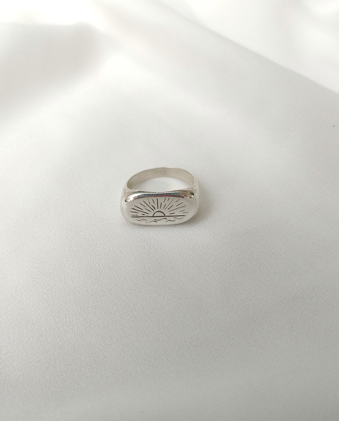 Sunset Ring, Sunrise Ring, Signet Ring, Sea Waves, Sterling Silver, 14k ...