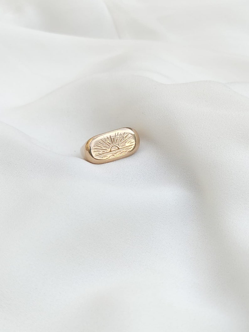 Sunset Ring, Sunrise Ring, Signet Ring, Sea Waves, Sterling Silver, 14k ...
