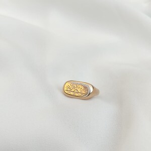 Sunset Ring, Sunrise Ring, Signet Ring, Sea Waves, Sterling Silver, 14k ...