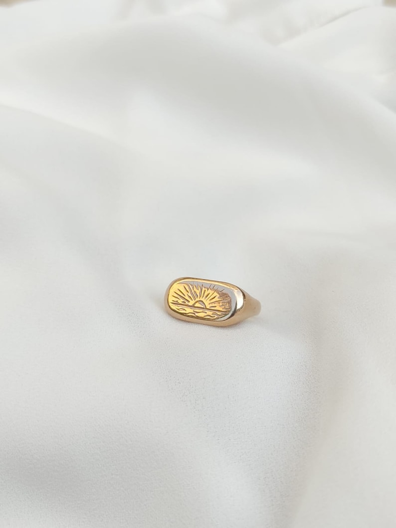 Sunset Ring, Sunrise Ring, Signet Ring, Sea Waves, Sterling Silver, 14k ...