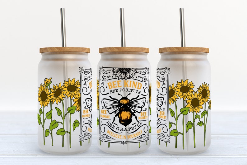 Libby Beer Glass Can Cup Sunflowers and Bees Bee Kind Bee - Etsy