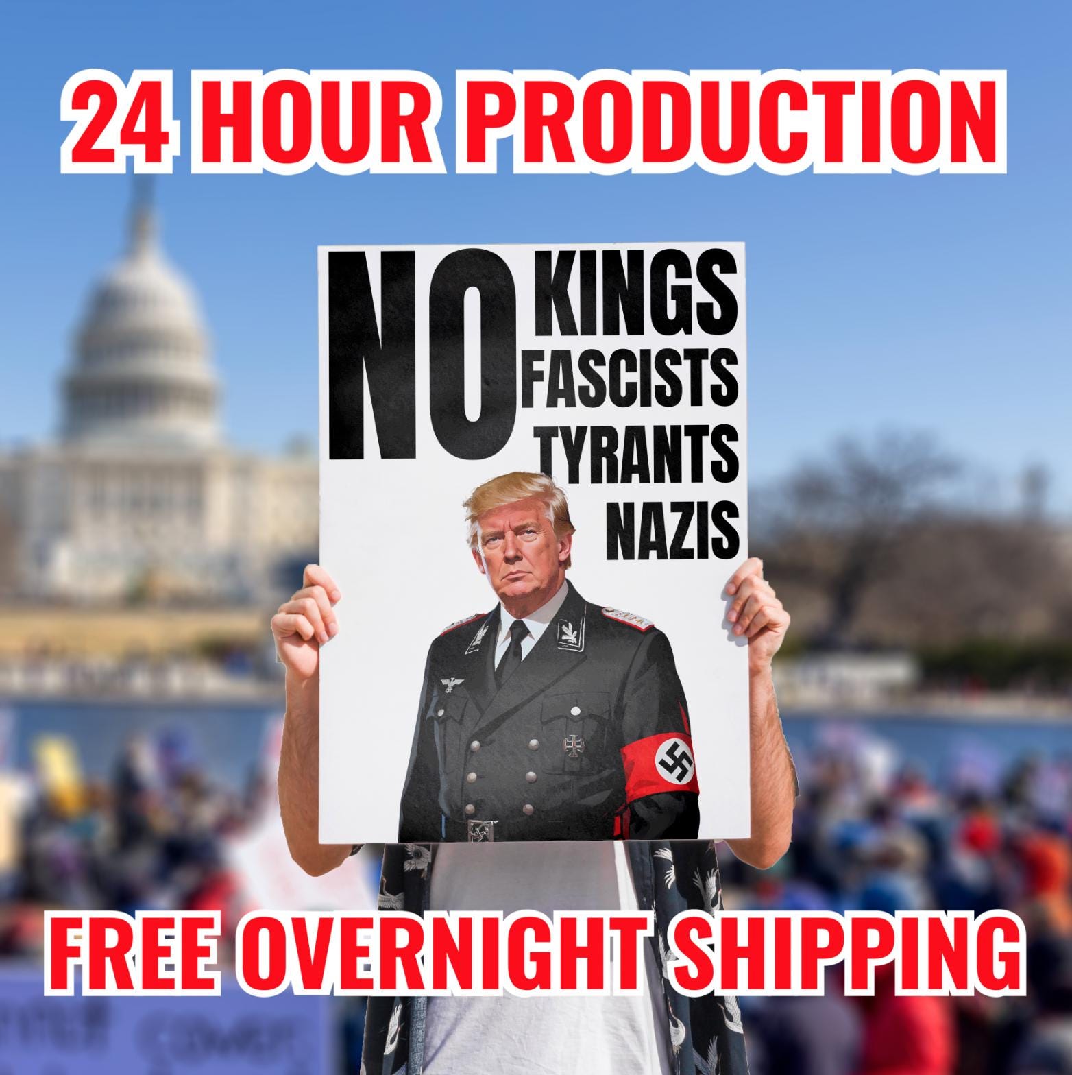 No Kings No Tyrants No Fascists No Nazis Sign No Kings Protest Poster ...