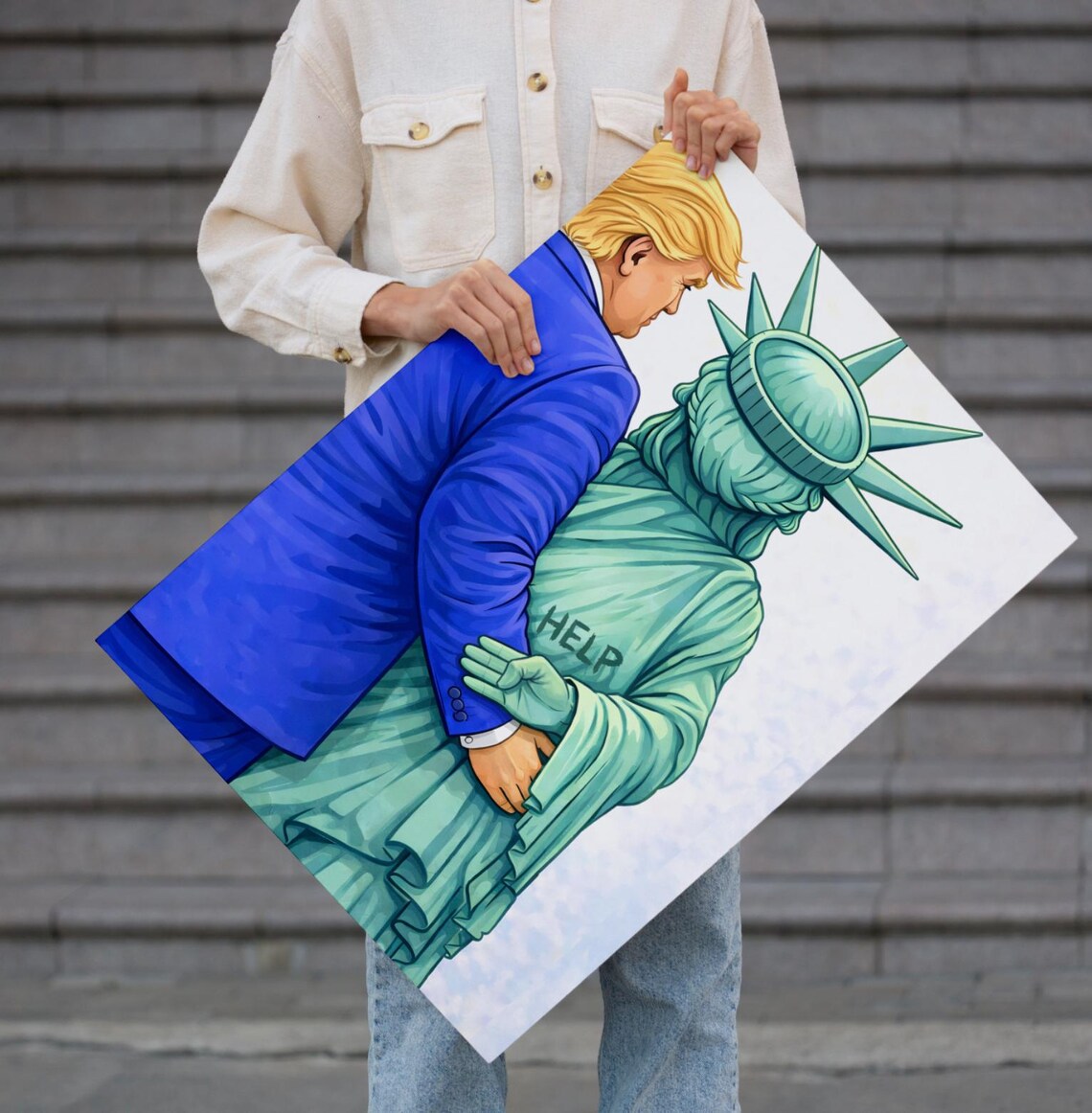 Lady Liberty Help Cardstock Poster (double-sided) No Kings Protest Sign ...