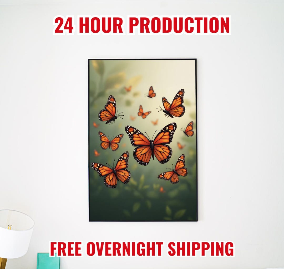 Orange Monarch Butterflies Poster, Butterfly Sign, Wall Art, Hanging ...