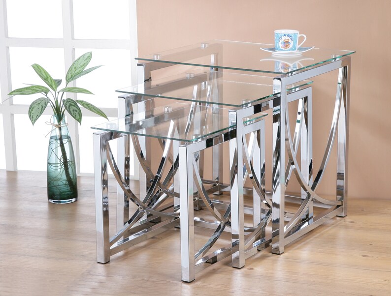 Eclipse Glass Nest of Tables 3 Clear Black Modern - Etsy