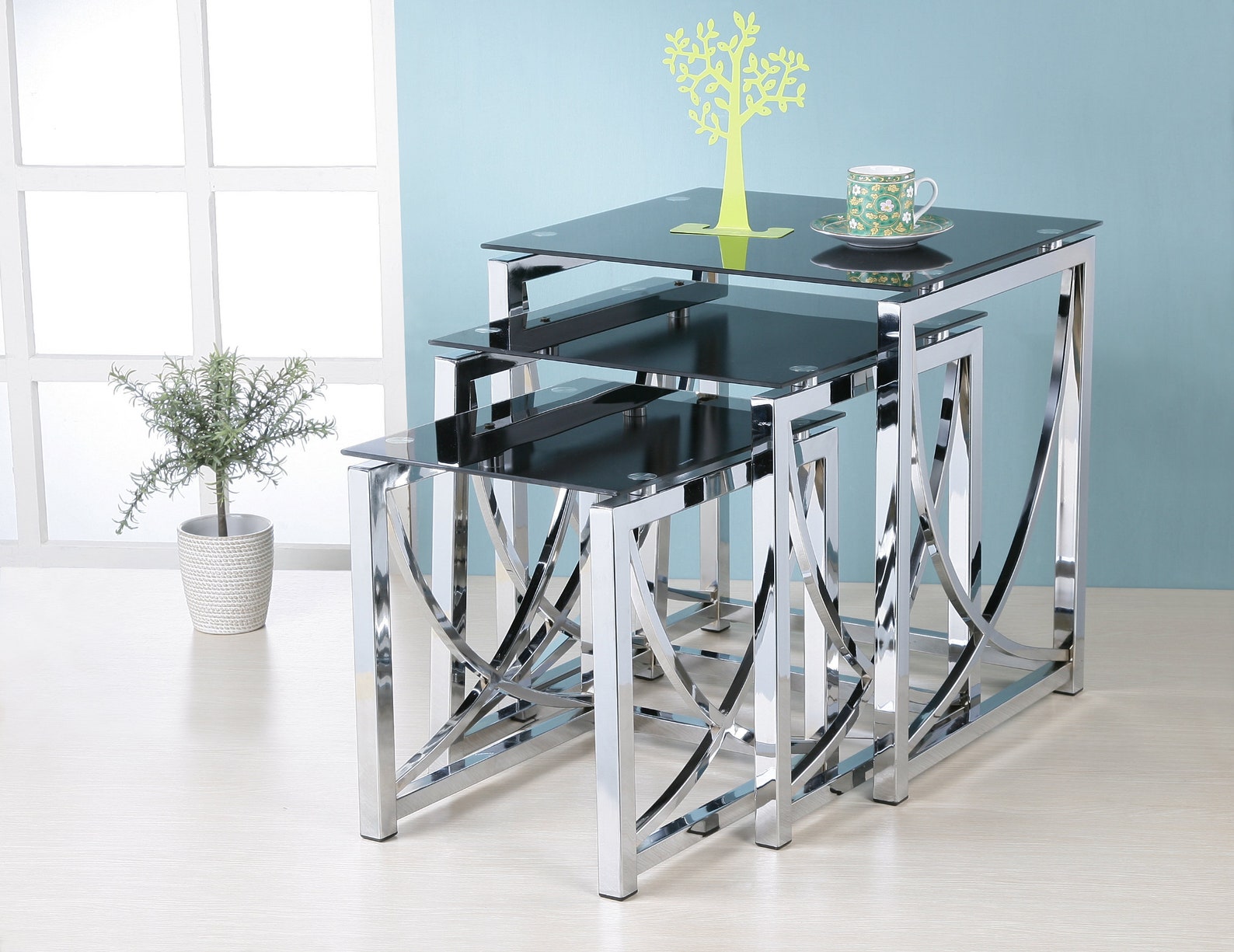 Eclipse Glass Nest of Tables 3 Clear Black Modern - Etsy