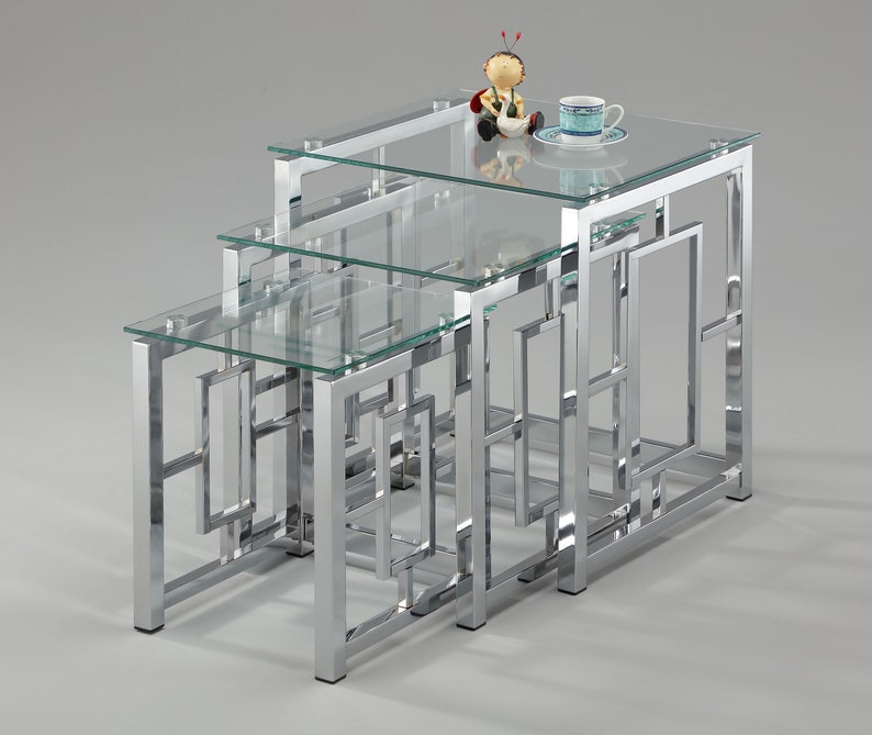 Morgan Modern Black Glass Nest of Tables 3 Clear - Etsy UK