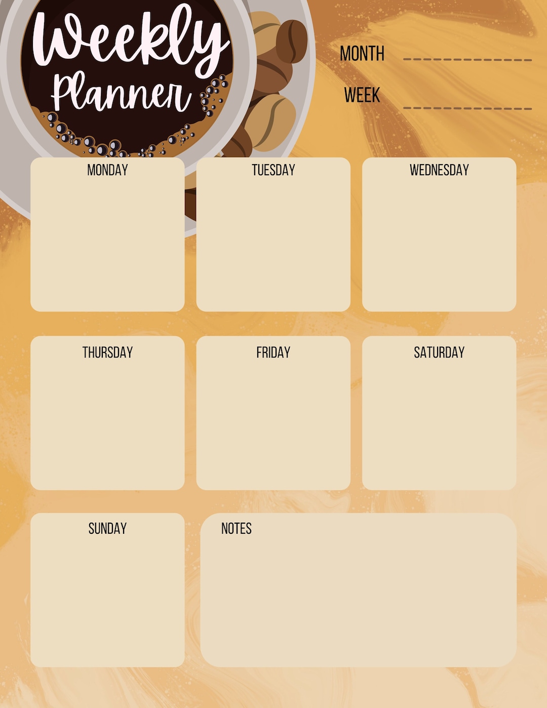 Weekly Planner Coffee Days Printable PDF - Etsy