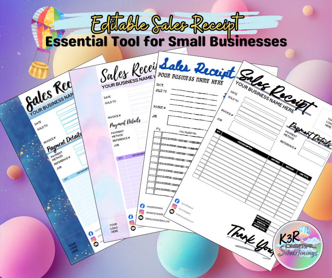 Fancy Purple Editable Sales Receipt Small Business Receipt Template ...