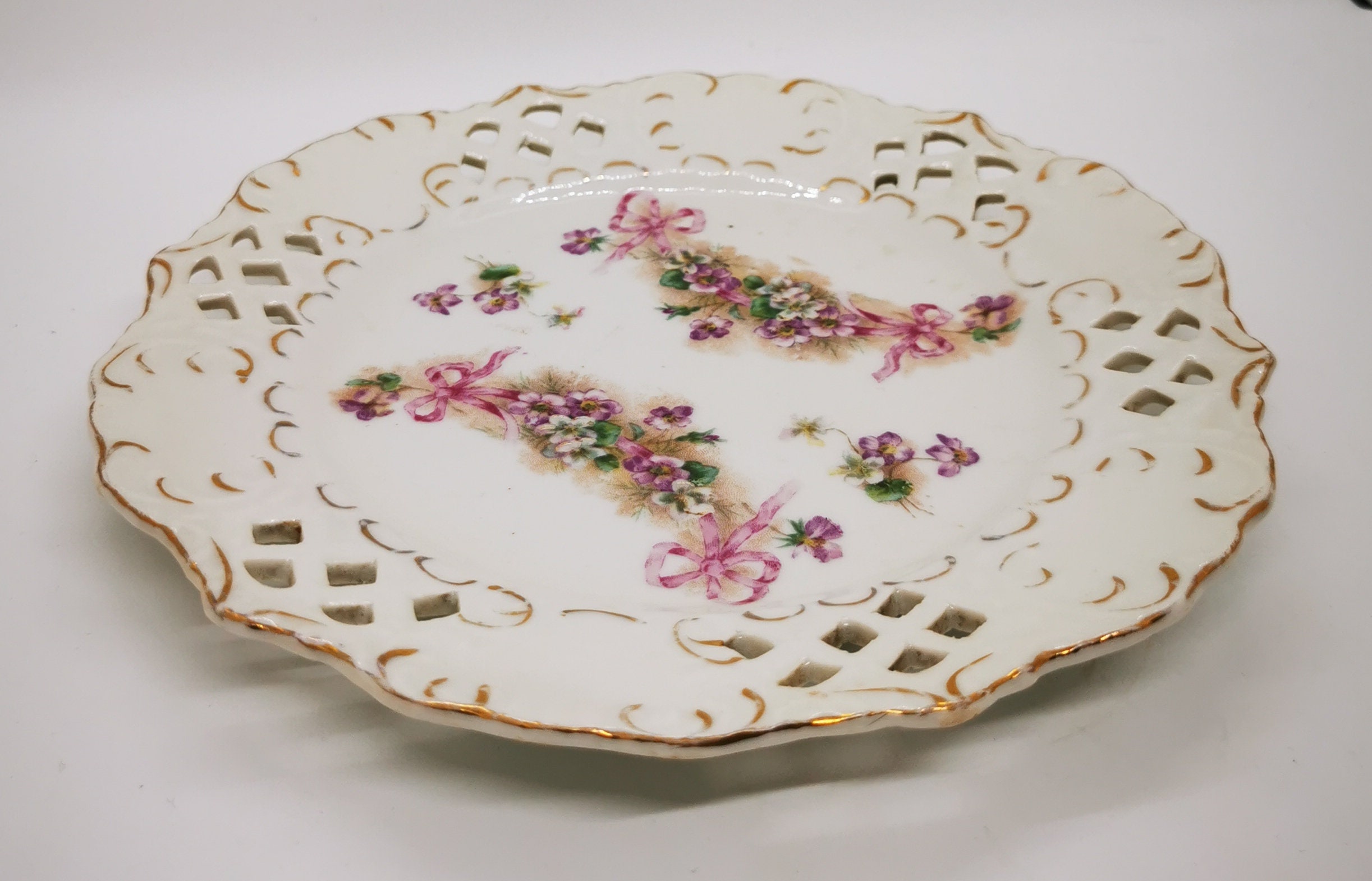 Vintage Lace Edge Plate With Floral Decoration - Etsy
