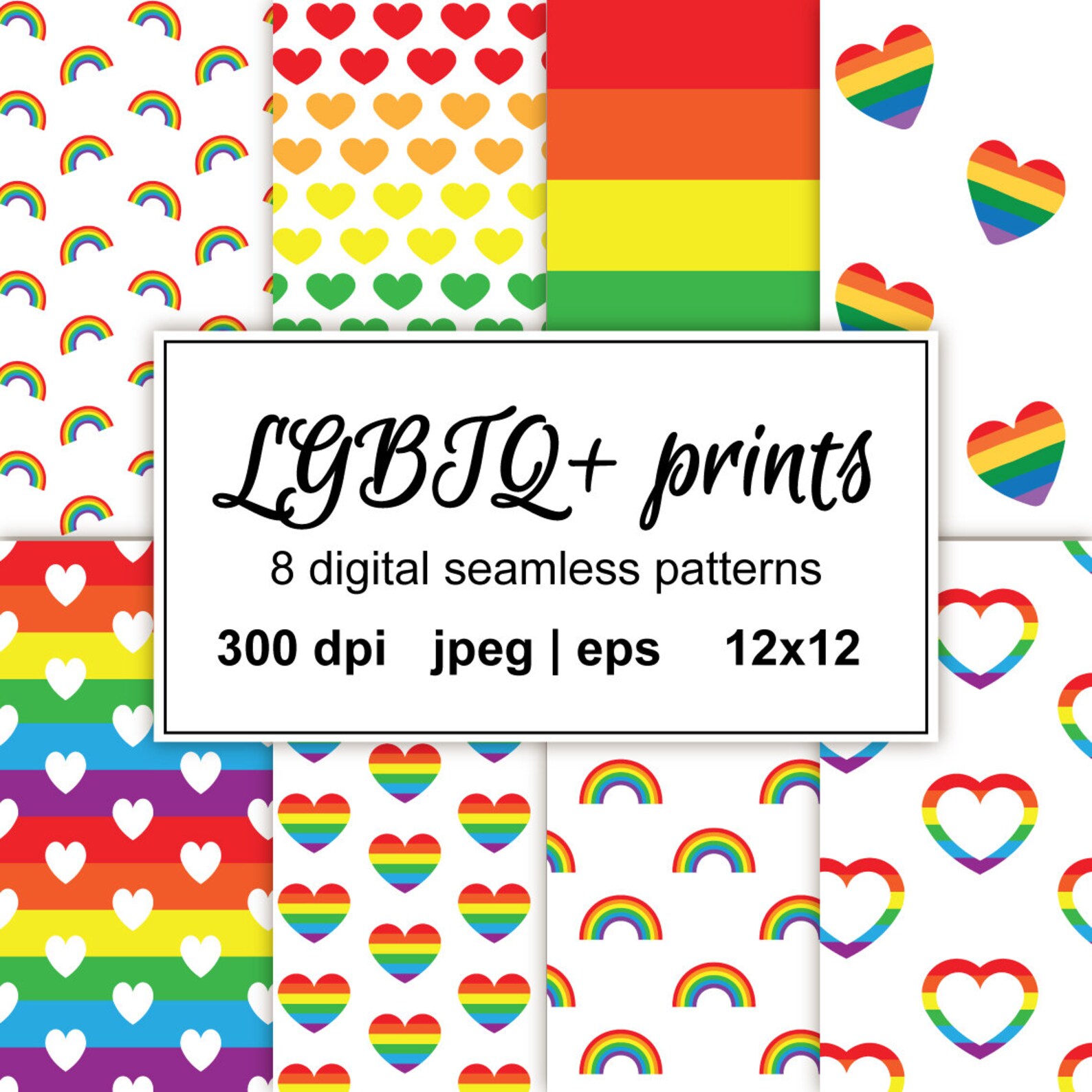 Digital LGBTQ Pride Rainbow Paper Set Seamless Textures | Etsy
