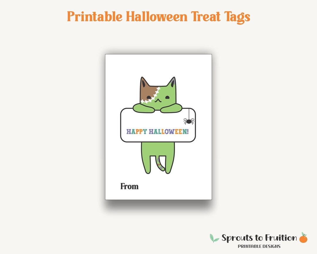 Printable Frankenstein Cat Halloween Treat Tags, Happy Halloween - Etsy