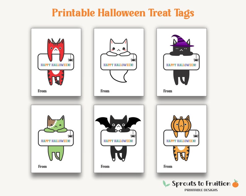 Printable Cat Halloween Treat Tags | Cat Tags| Pumpkin Tags| DIY ...