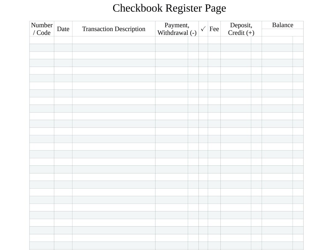 Printable Checkbook Register, PDF File, Prints on A4 or Letter Size ...