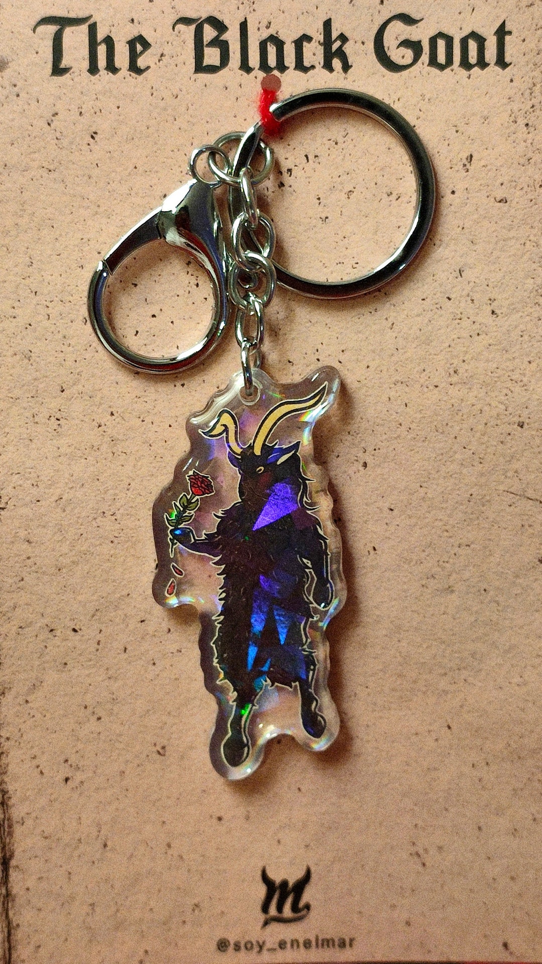 Black Goat Keychain, Holographic Broken Glass - Etsy