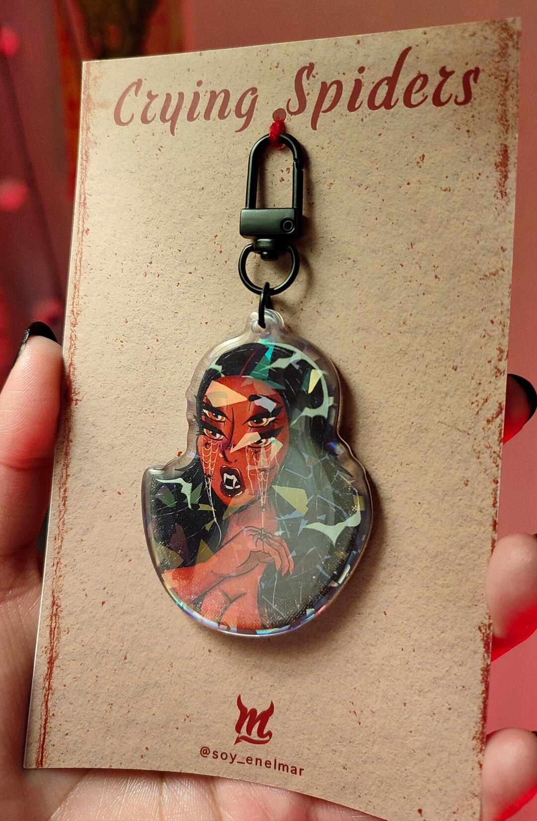 Crying Spiders Keychain, Holographic Broken Glass - Etsy