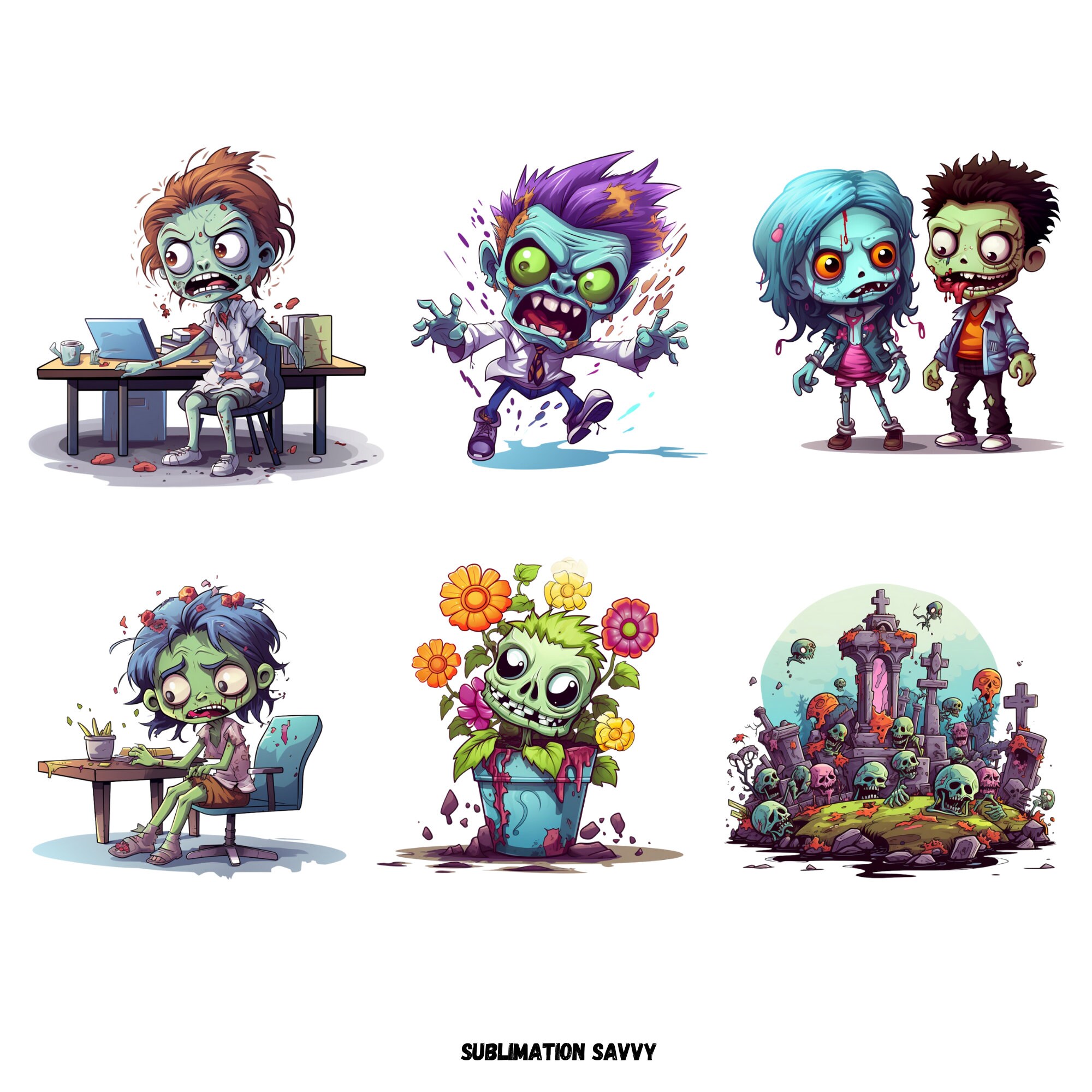 Zombie Clipart PNG Set, 24 Halloween Clipart, Commercial Use Clip Art ...