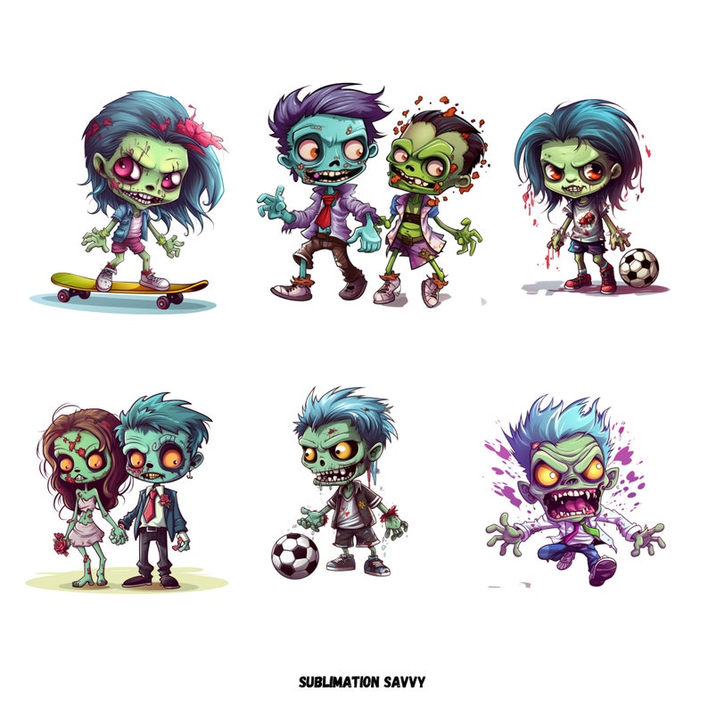 Zombie Clipart PNG Set, 24 Halloween Clipart, Commercial Use Clip Art ...