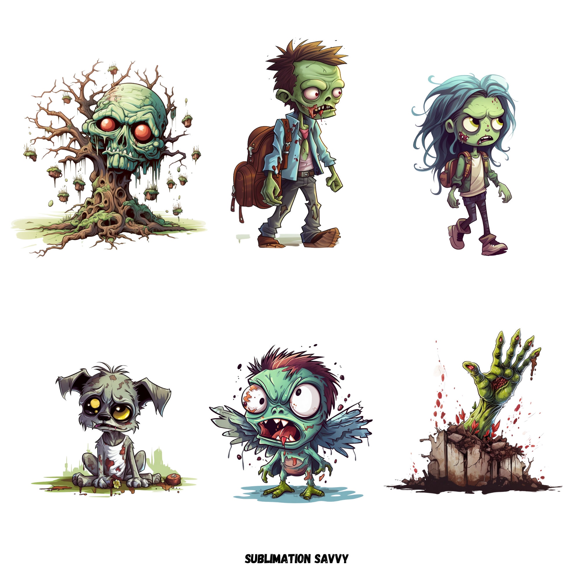 Zombie Clipart PNG Set, 24 Halloween Clipart, Commercial Use Clip Art ...