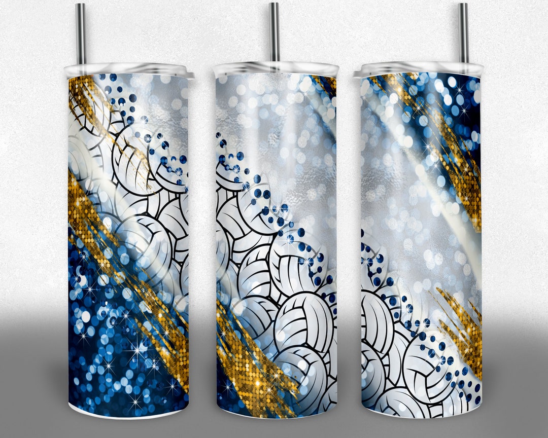 Volleyball PNG, Sublimation Designs, 20oz Skinny Wrap Blue and Gold ...